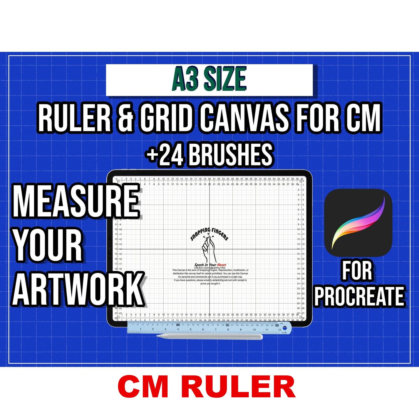 A3 Size Procreate Ruler & Grid Canvas | For Centimeters with 24 Versat ...