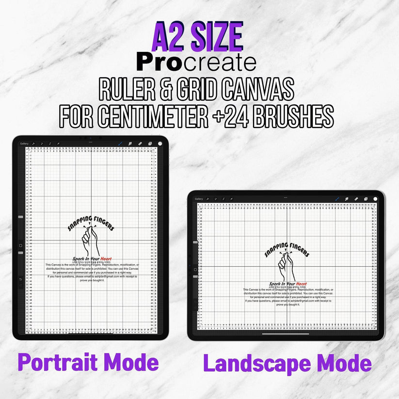 A2 Procreate Ruler Grid Canvas – 24 Brush Set (For CM) – snappingfingers_shop