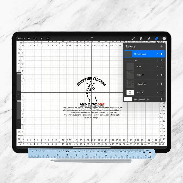 A3 Size Procreate Ruler & Grid Canvas | For Centimeters with 24 Versat ...
